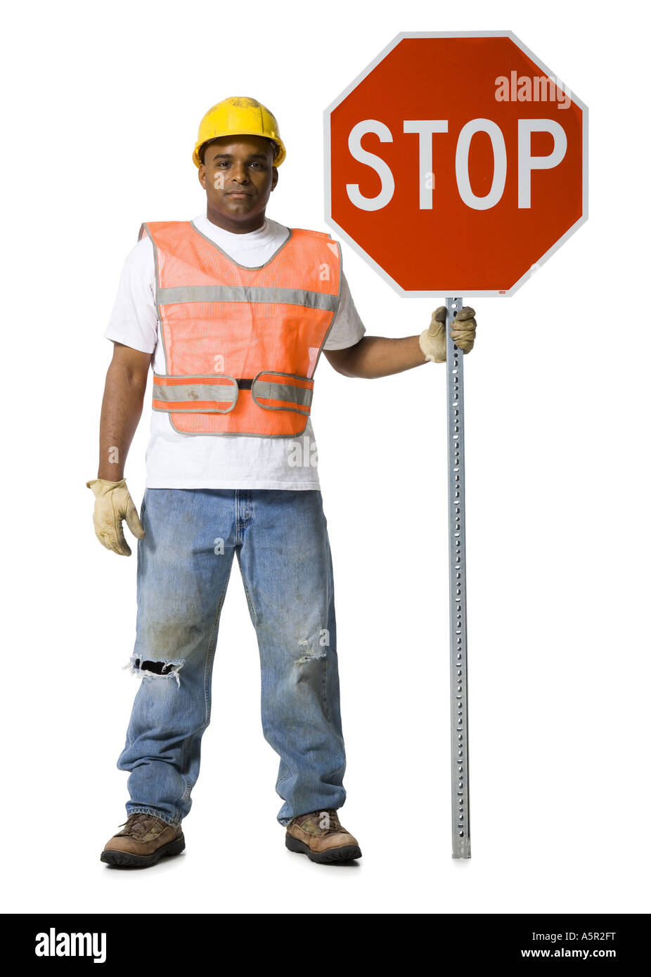 Road worker holding stop sign hi-res stock photography and images - Alamy