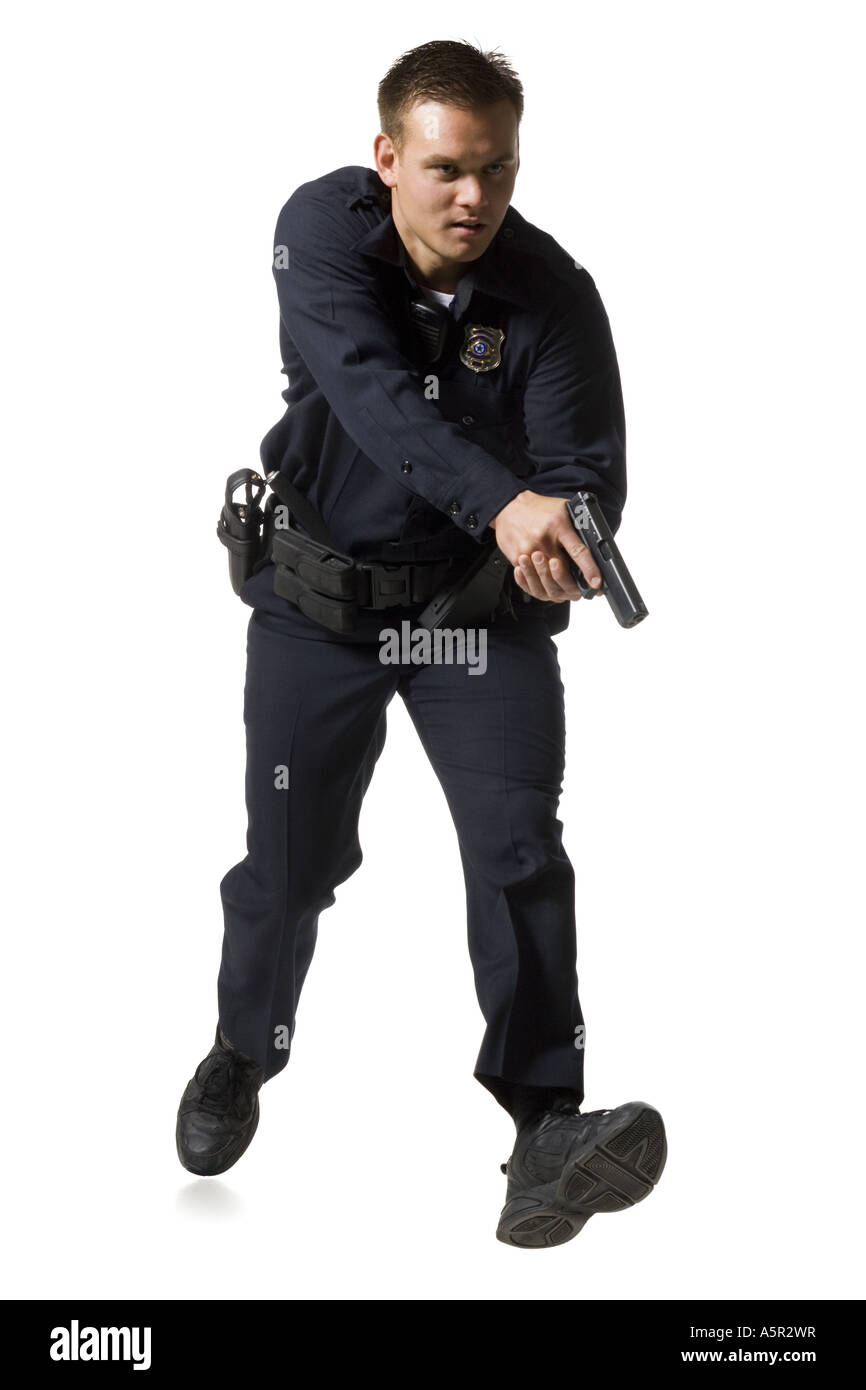 Male police officer pointing gun Stock Photo, Royalty Free Image ...