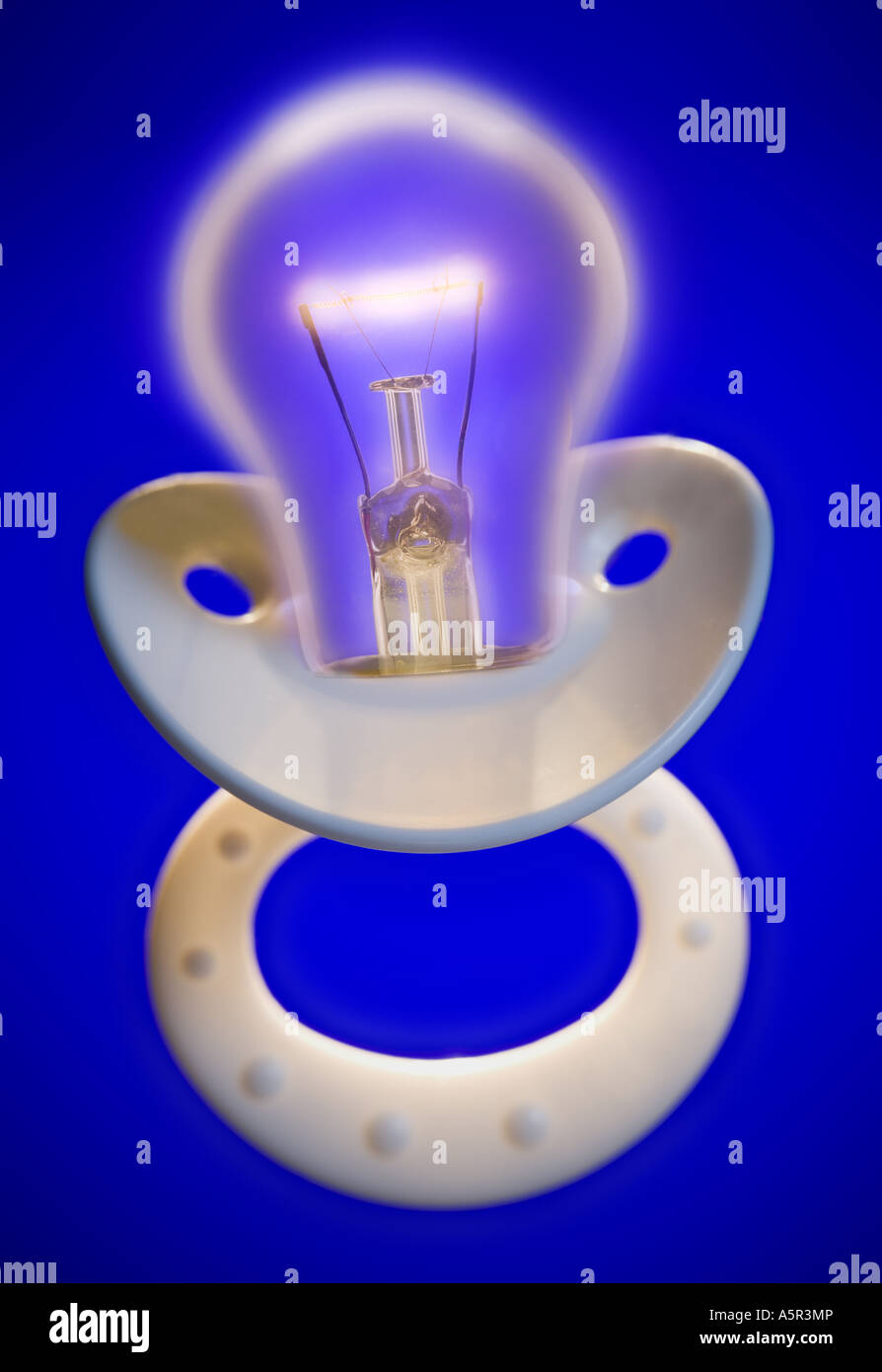 Baby pacifier with lightbulb abstract concept Stock Photo - Alamy