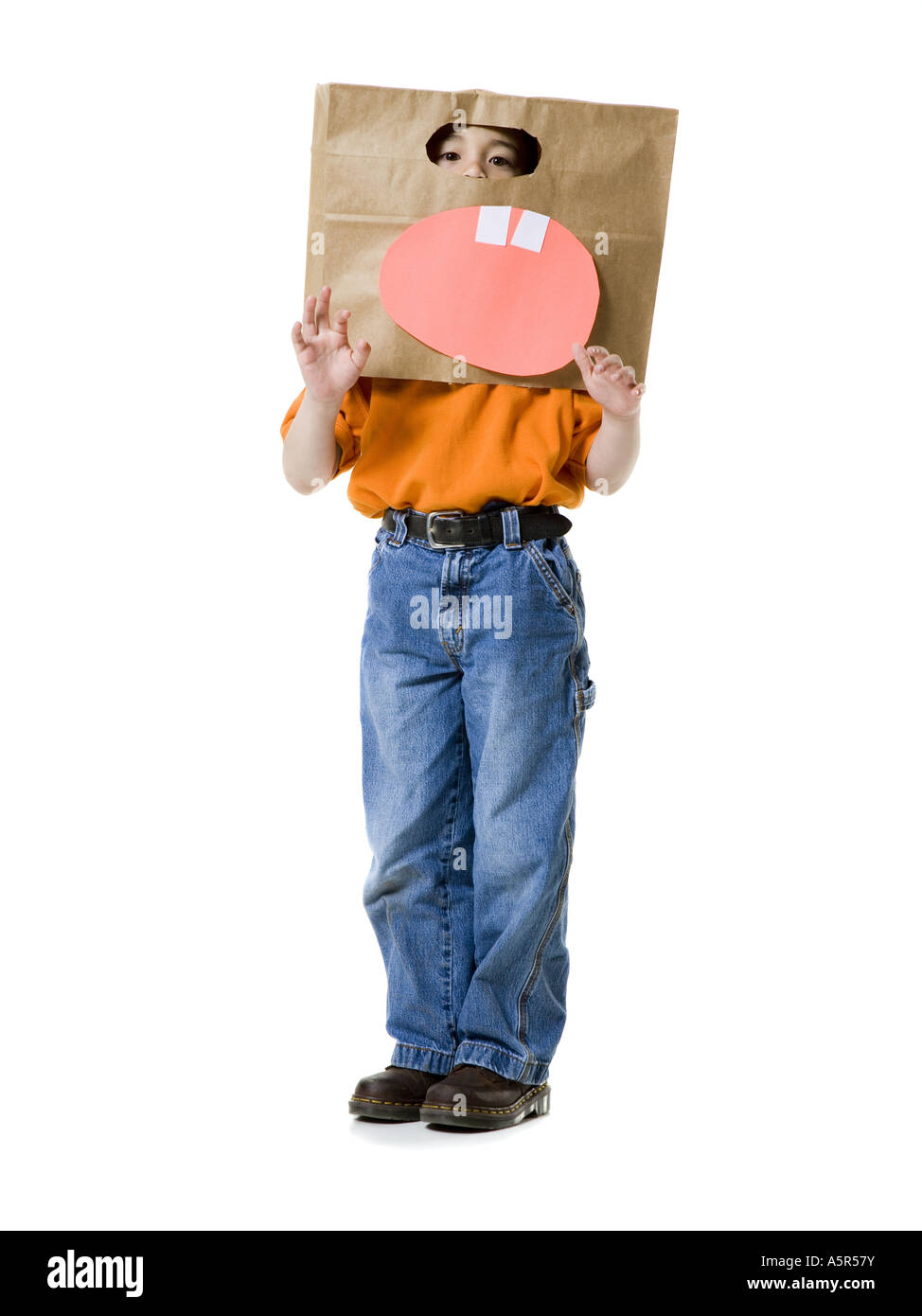 Portrait of a boy wearing a cardboard box Stock Photo - Alamy