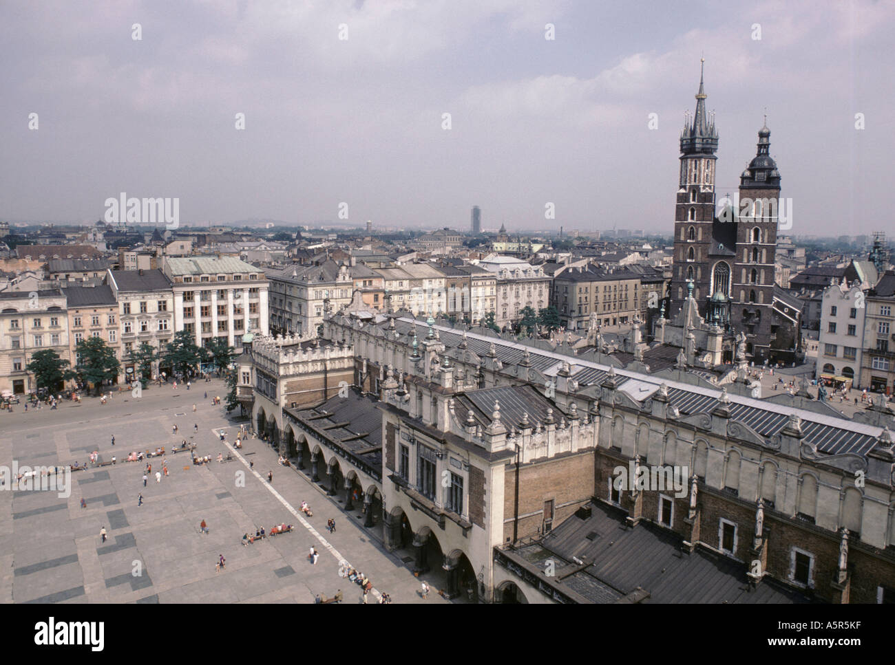 AERIAL VIEW OVER THE HISTORIC BUILDINGS IN THE MAIN SQUARE KRACOW Stock ...