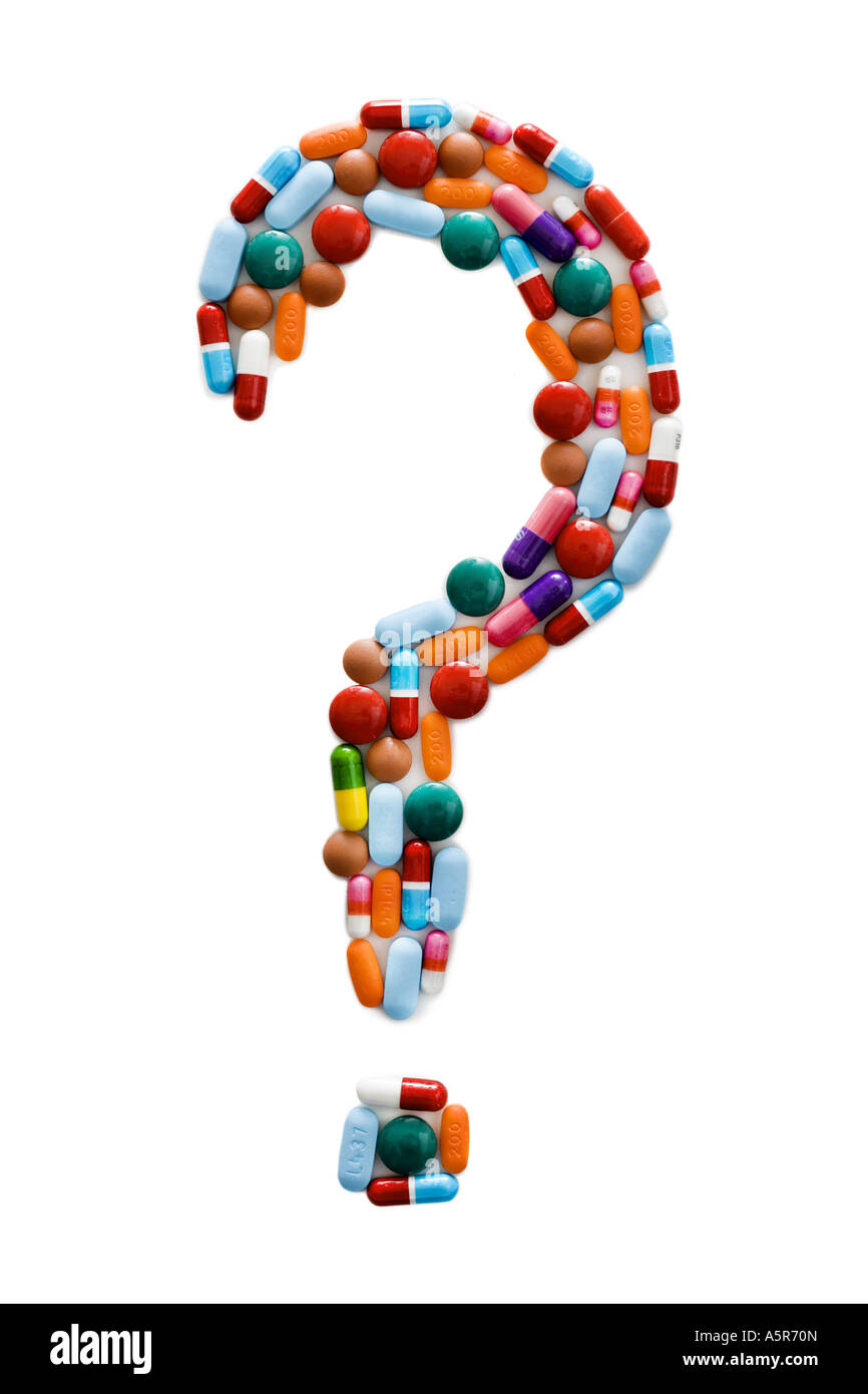 Pharmaceuticals forming question mark Stock Photo - Alamy
