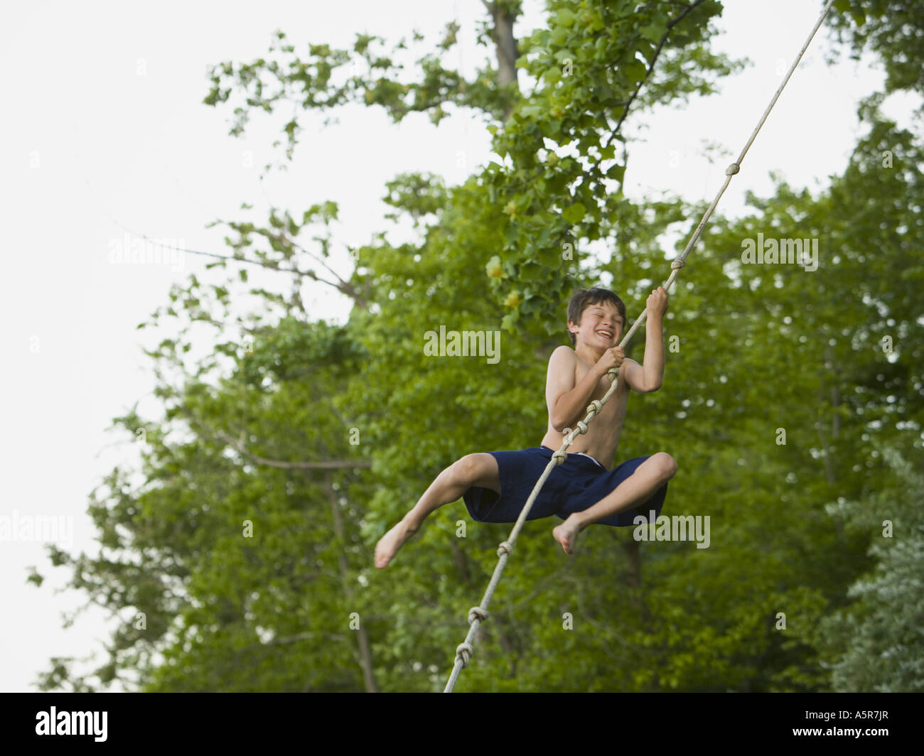 Portrait of a boy swinging on a rope Stock Photo - Alamy