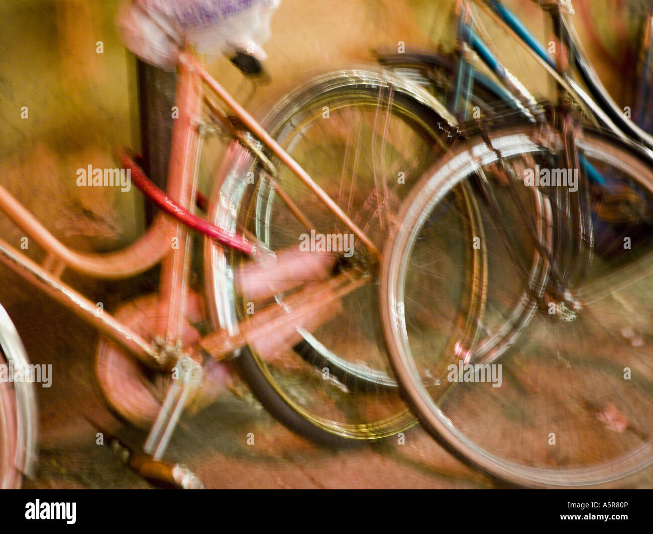 Detailed view of bicycles motion blur Stock Photo - Alamy