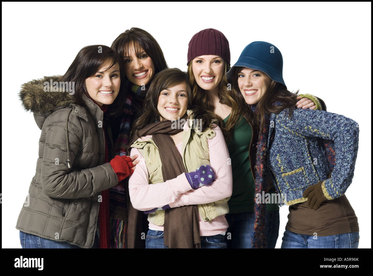 Five women in winter coats Stock Photo - Alamy