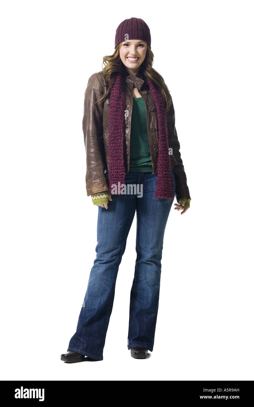Full length woman with toque smiling Stock Photo - Alamy