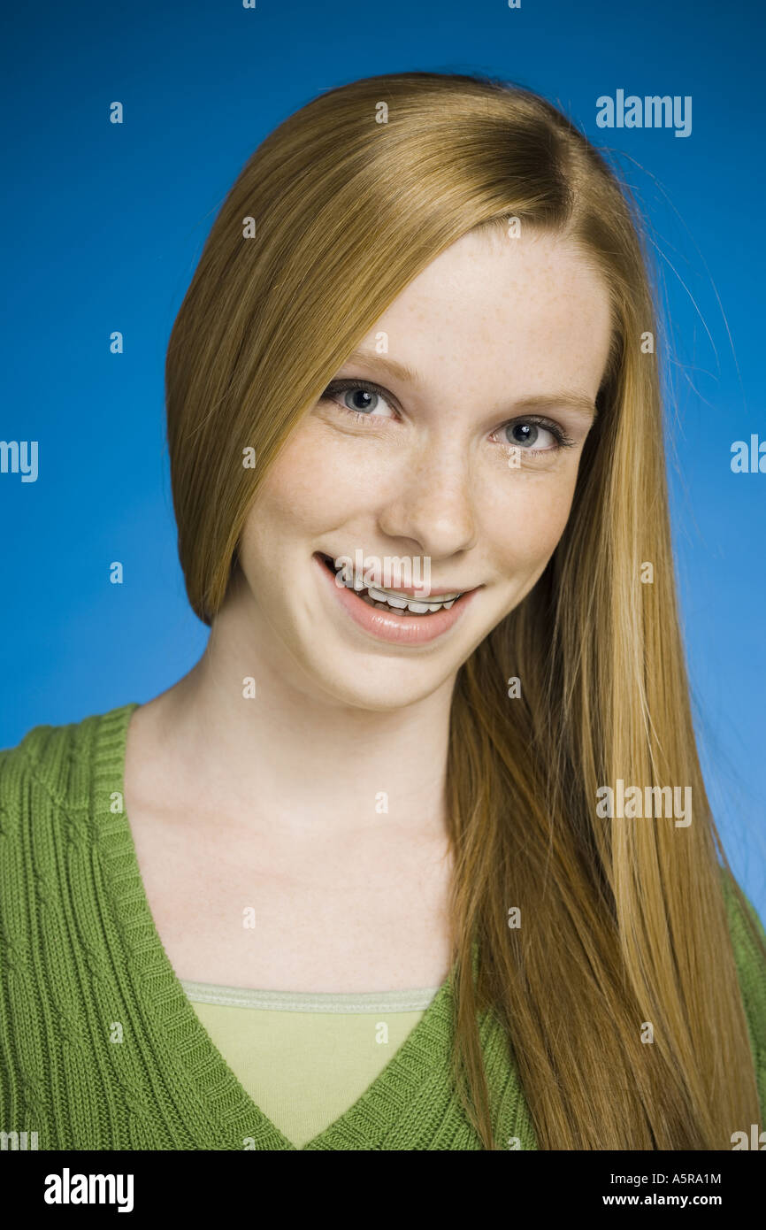 Girl with retainer smiling Stock Photo - Alamy