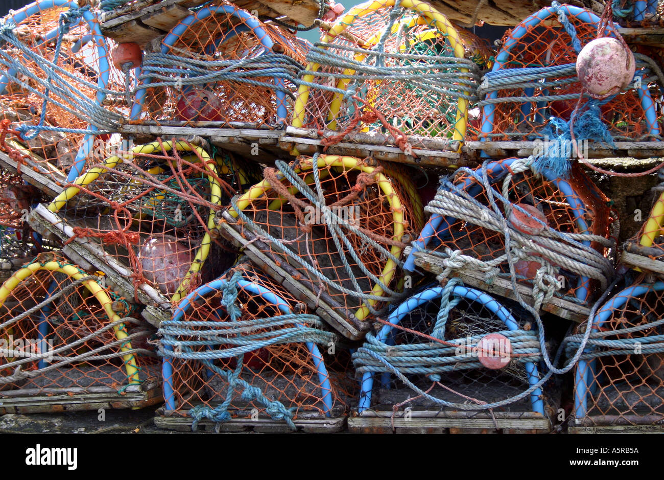 Lobster pots in sunlight Stock Photo - Alamy