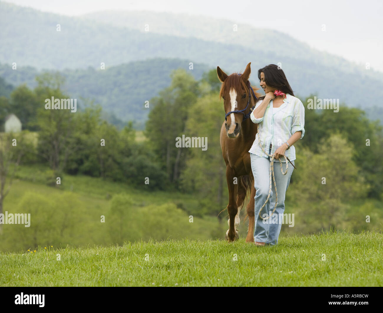 woman walking with a horse Stock Photo - Alamy