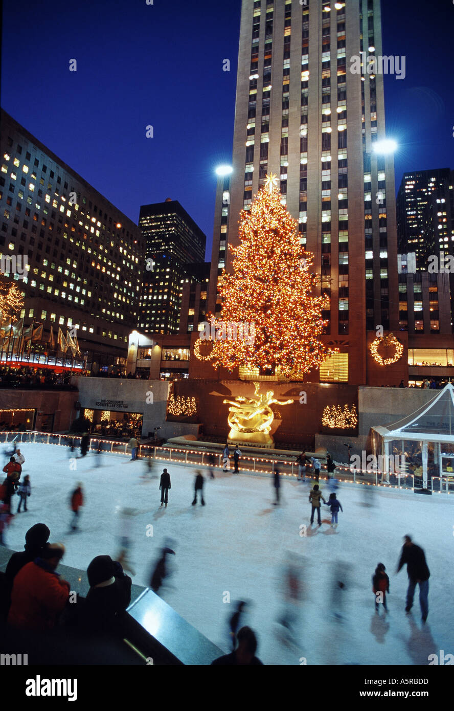Ice Skating Rink, Christmas, Dusk Stock Photo - Alamy