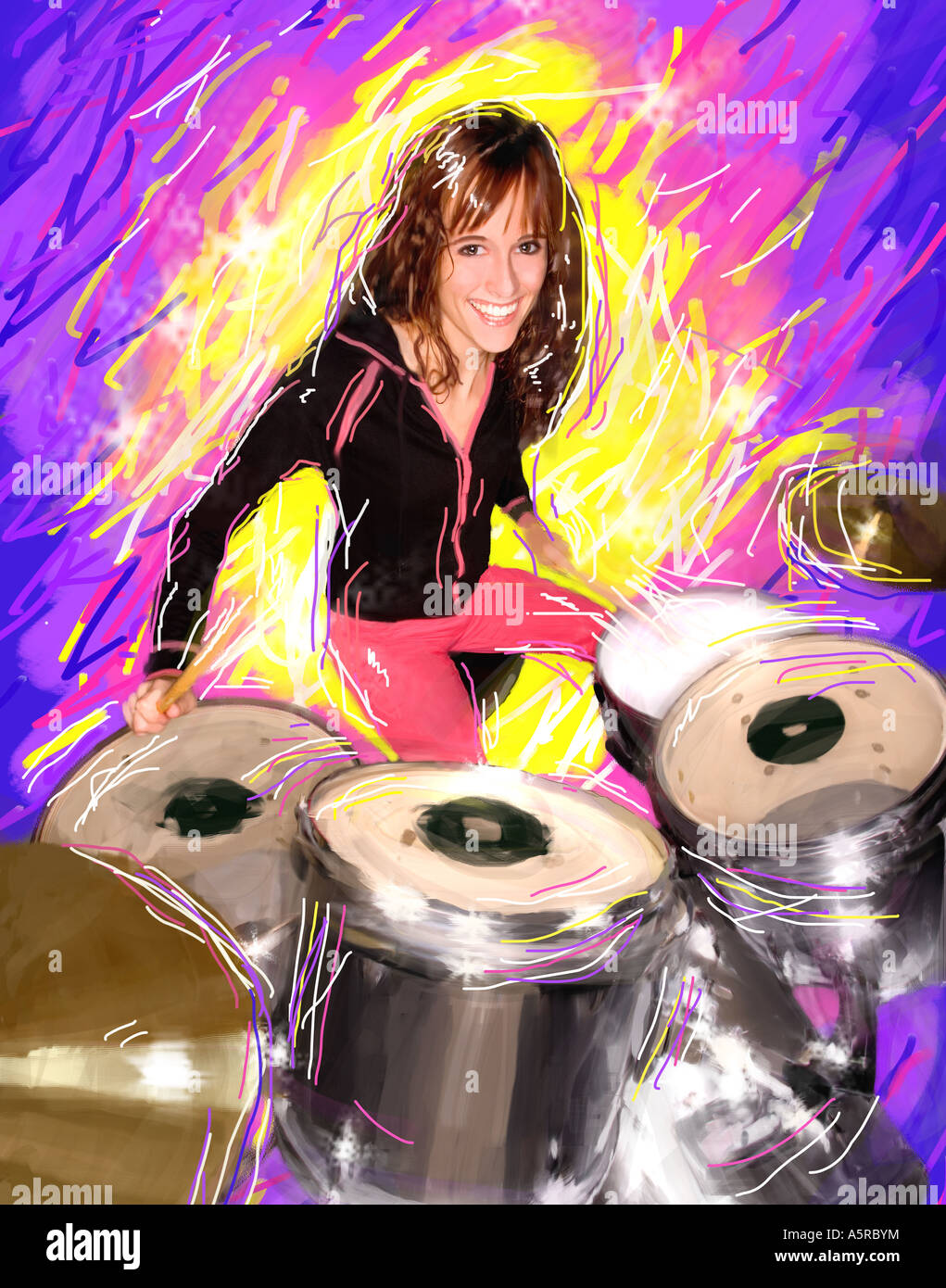 Female playing drums photo art Stock Photo - Alamy