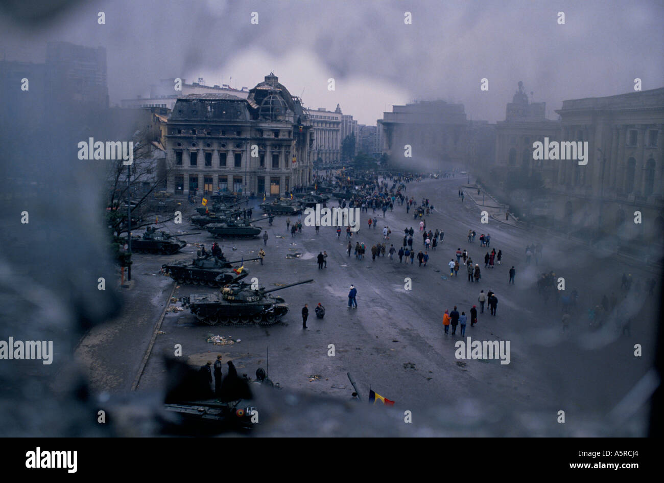 ROMANIAN REVOLUTION 1989 VIEW FROM THE PALACE OF ARMY AND PEOPLE IN ...