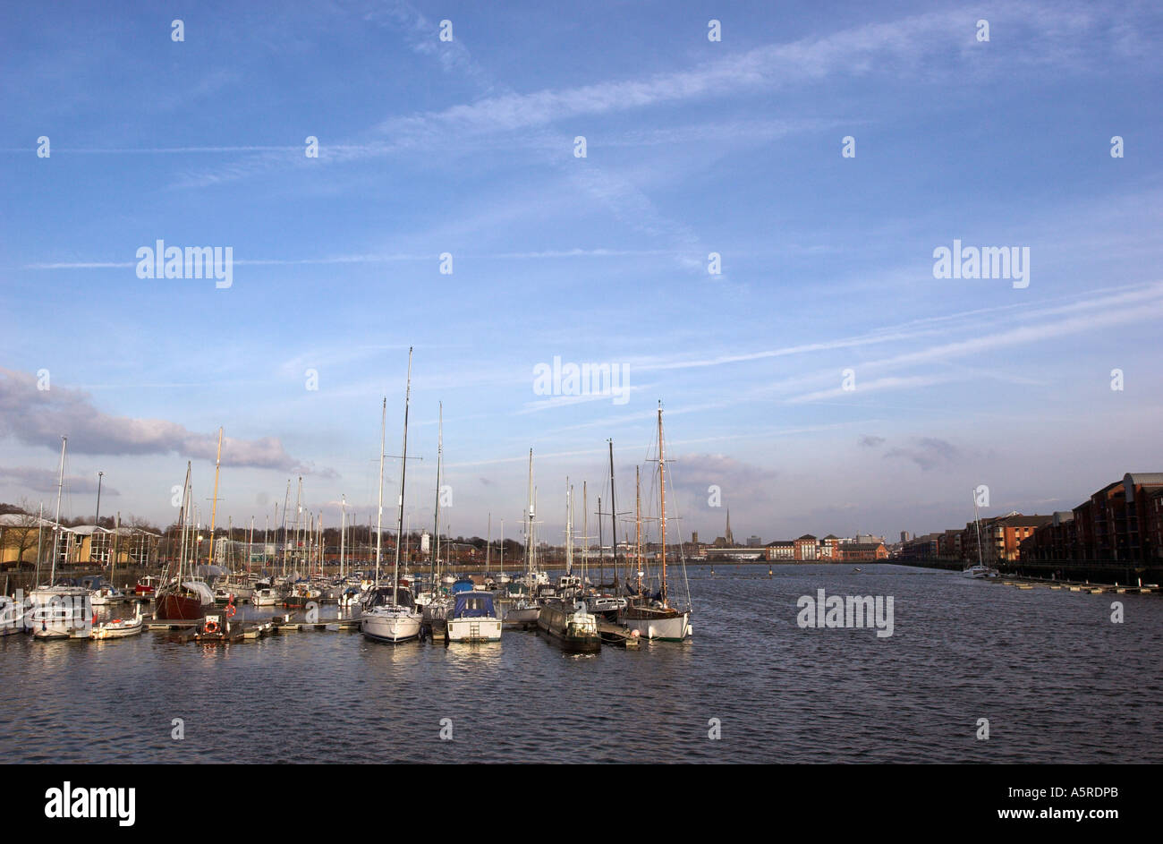 Marina at Albert Edward Dock on Riversway Docklands with skyline of the ...