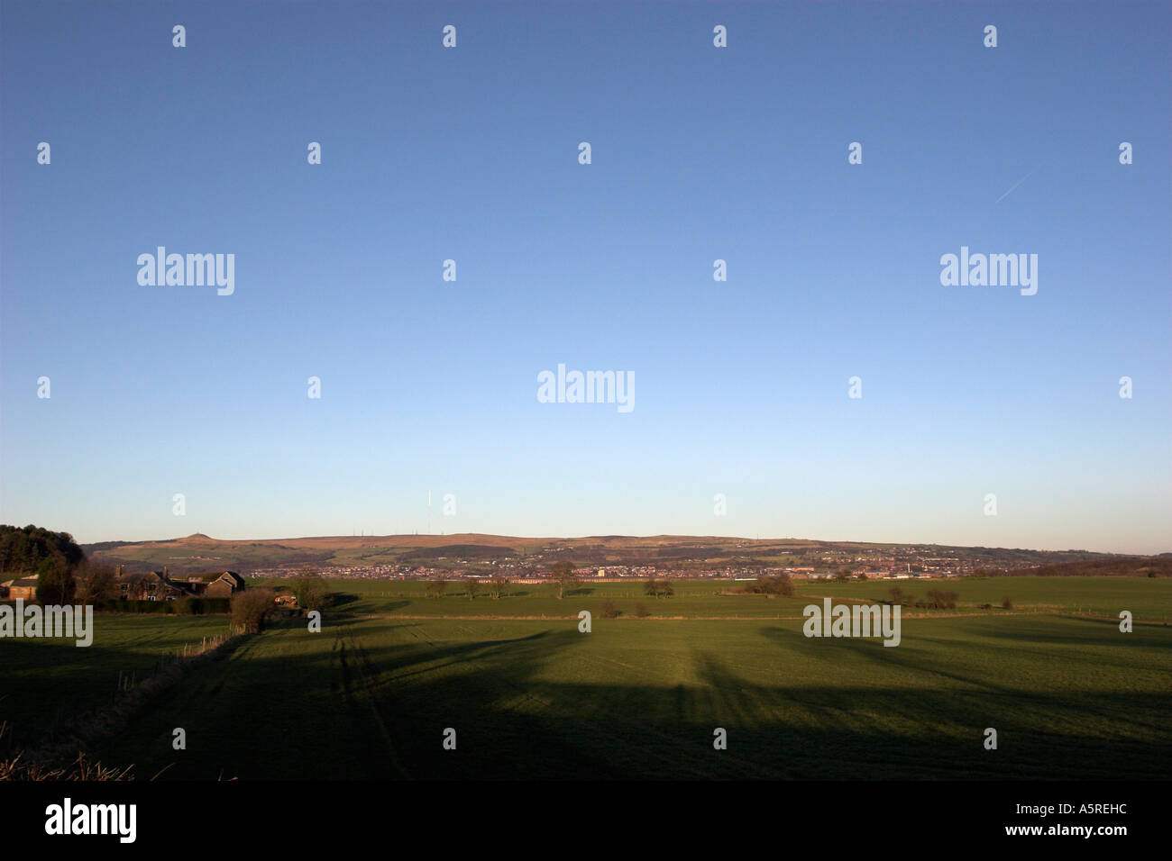 Horwich and Rivington with the Winter Hill TV transmitter Stock Photo ...