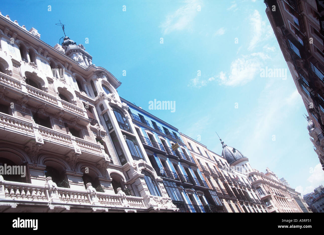 graphic view of typical buildings on central Madrid street Spain Stock ...