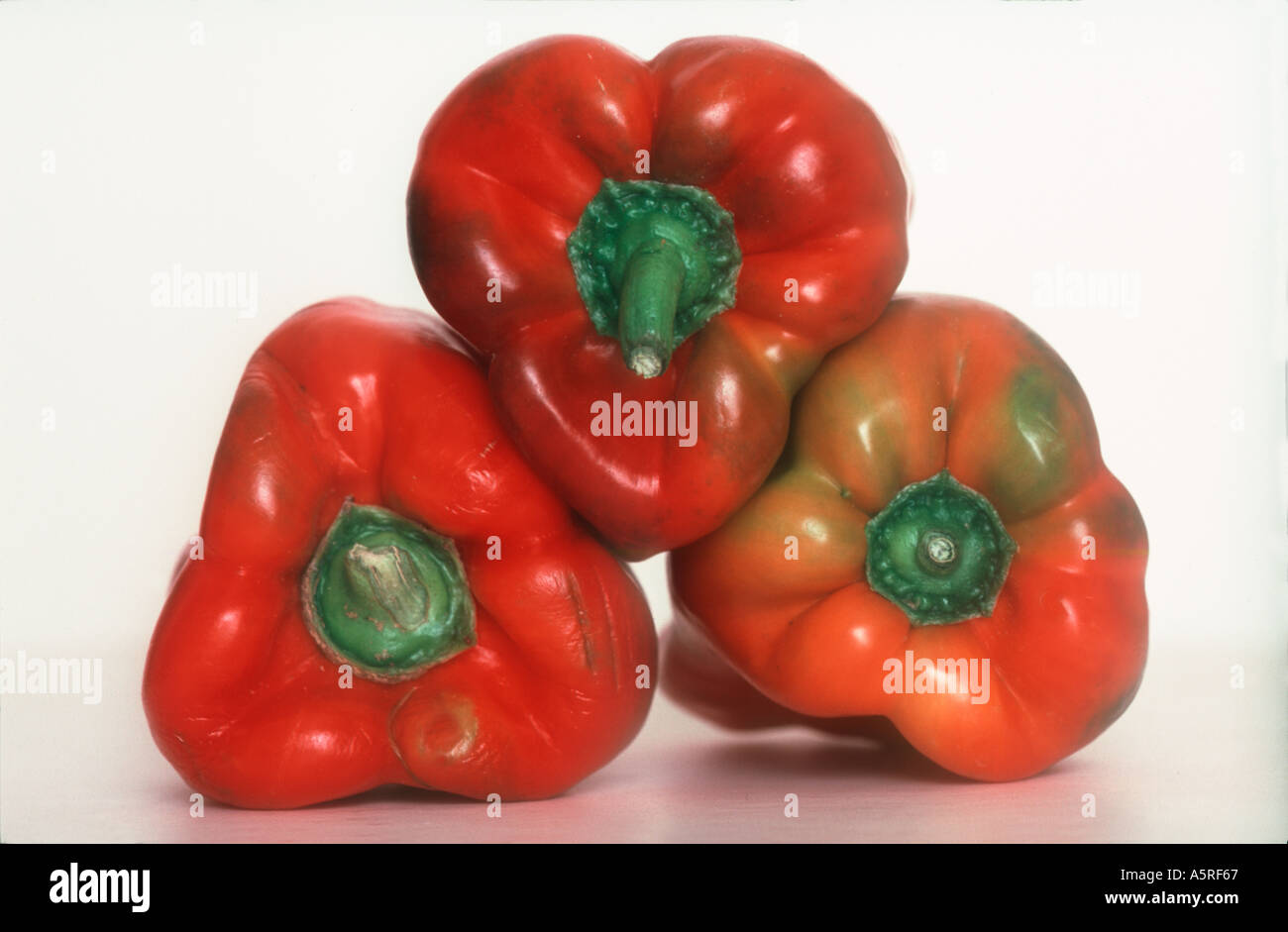 Three Red Peppers on white background Stock Photo - Alamy