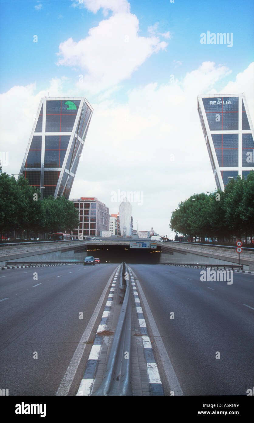 Paseo de Castellana with the Torres Kio Madrid Spain Stock Photo - Alamy