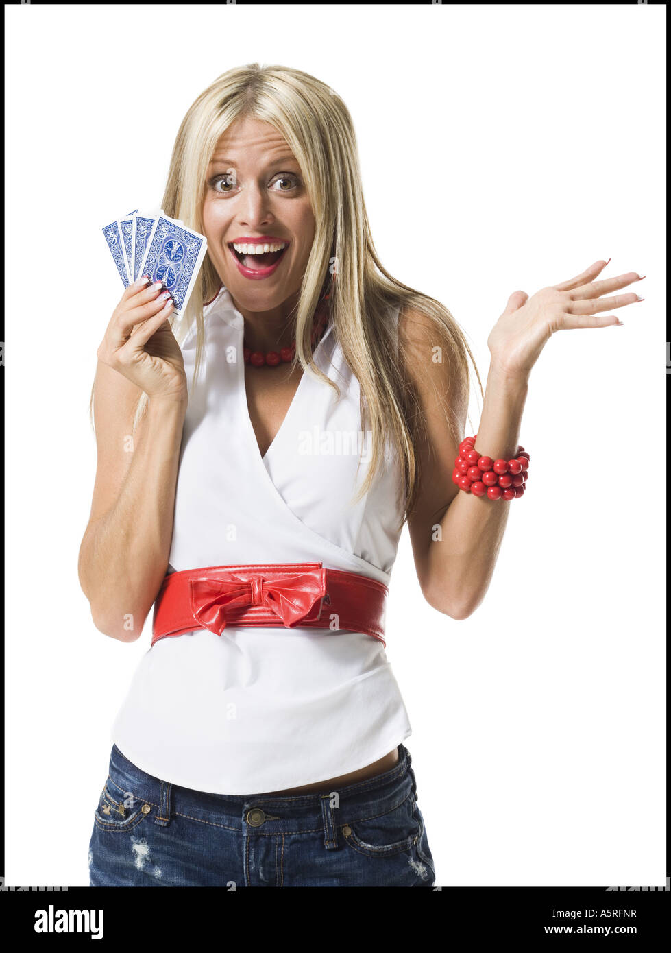 Woman showing playing cards hi-res stock photography and images - Alamy