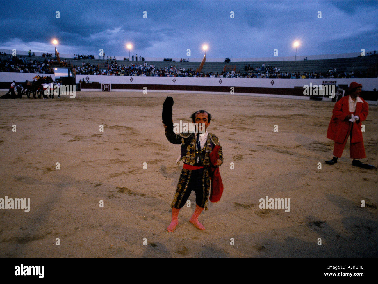 MATADOR GUILLERMO WITH HIS RED CAPE CELEBRATES THE DEATH OF ANOTHER ...