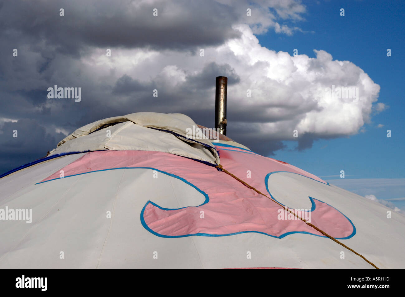 Roof of a yurte ger with chimney Bayangobi Mongolia Stock Photo - Alamy