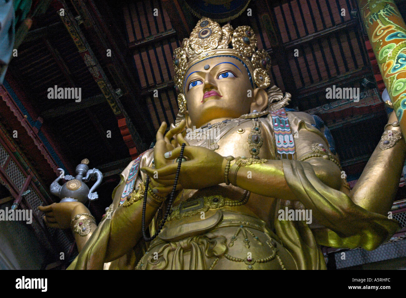 Buddhist statue of Migjid Janraisig in temple of Gandan monastery Ulaan ...