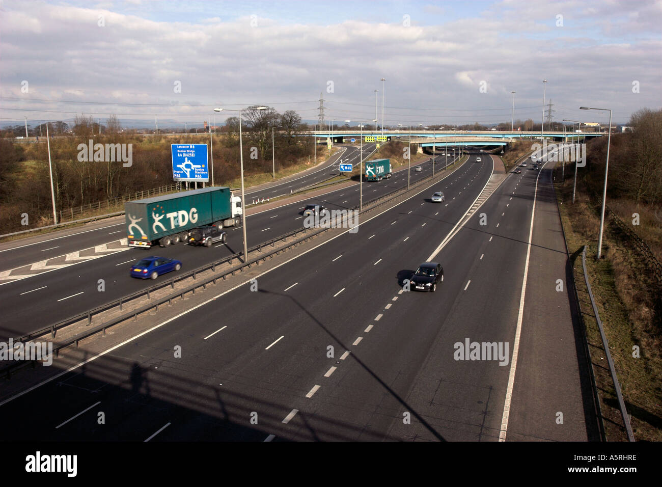 M6 motorway at the junction with the M65 at Preston Stock Photo - Alamy