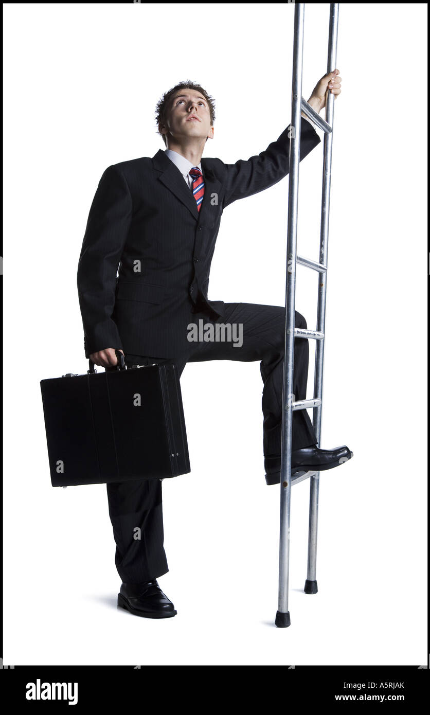 Businessman climbing corporate ladder Stock Photo - Alamy