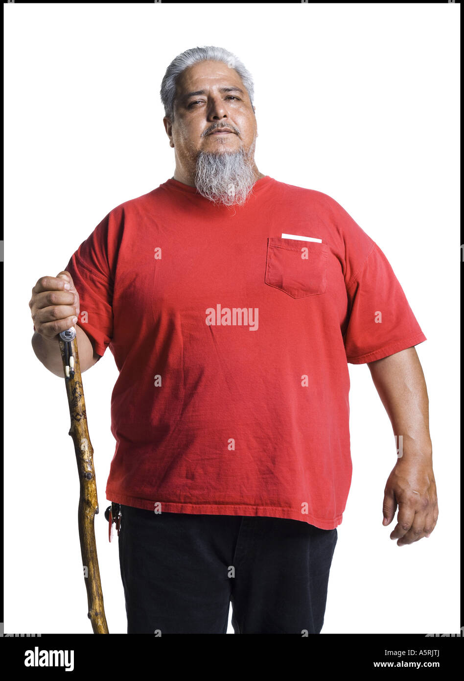 Older heavyset man with a long gray beard holding a cane Stock Photo ...