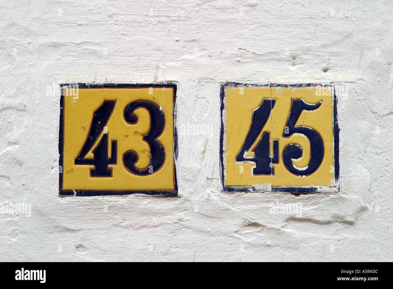Numbers 43 and 45 forty three forty five Stock Photo - Alamy