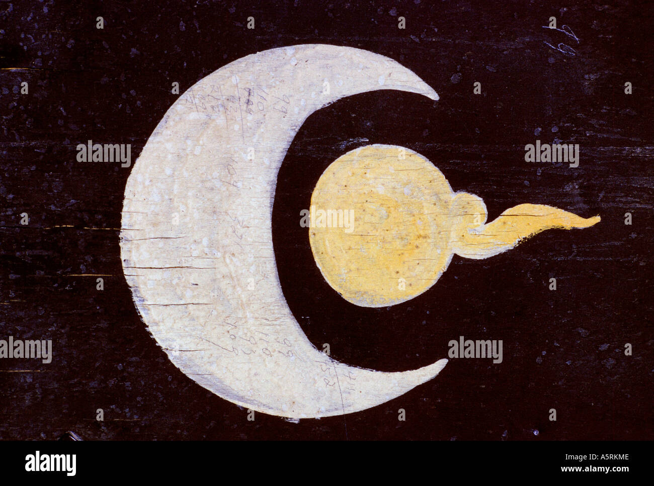 THE SUN MOON PAINTED ON TRADITIONAL TIBETAN HOUSES REPRESENTING THE ...