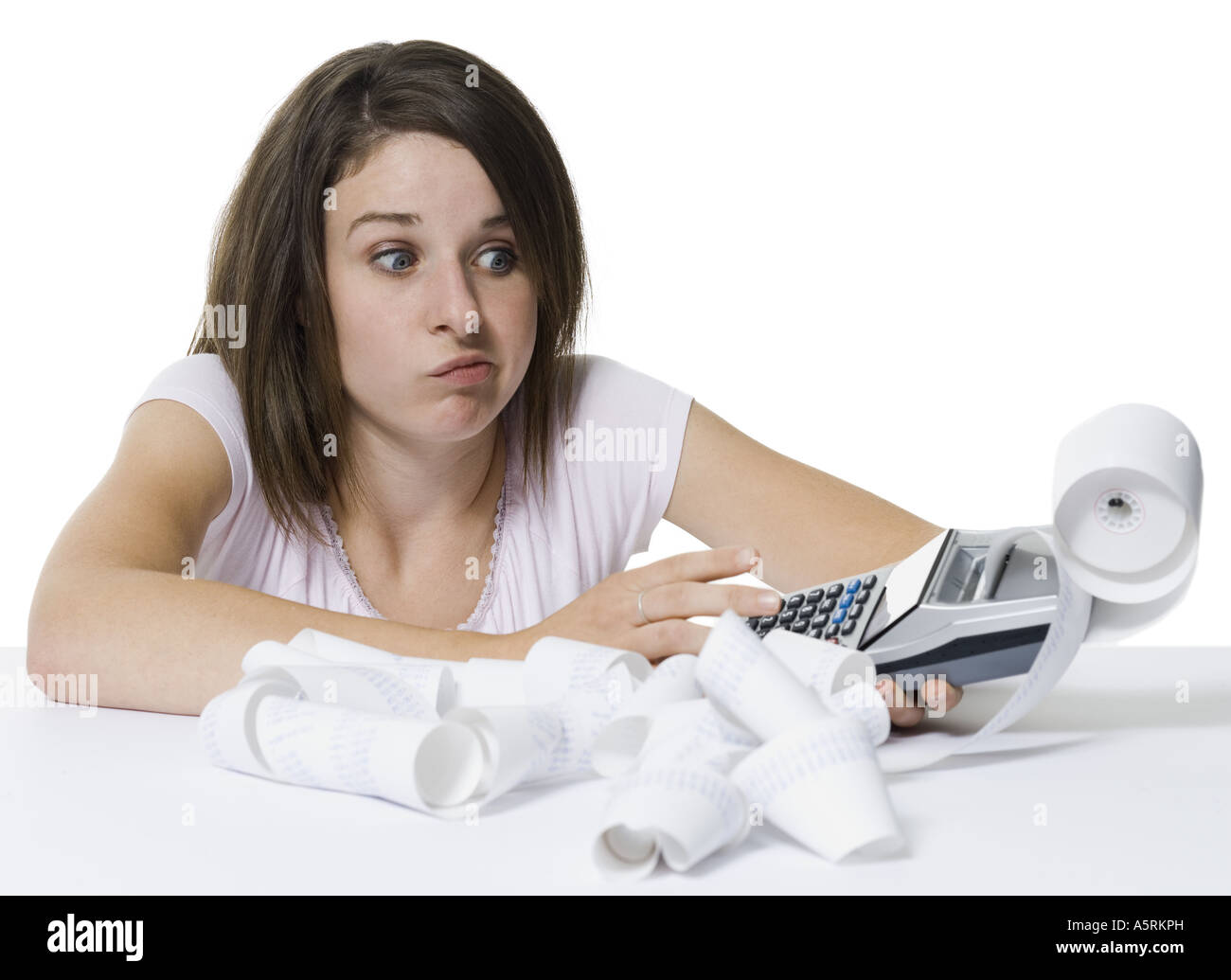 Woman with calculator Stock Photo - Alamy