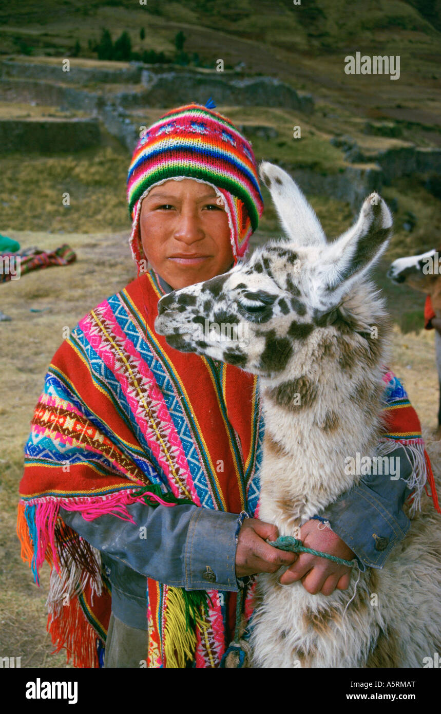 Quechua Indian and a llama near Cuzco A UNESCO World Heritage Site Peru ...