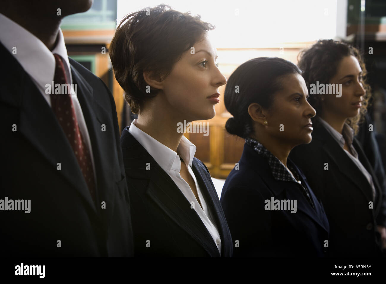 Defendants and lawyers in courtroom Stock Photo - Alamy