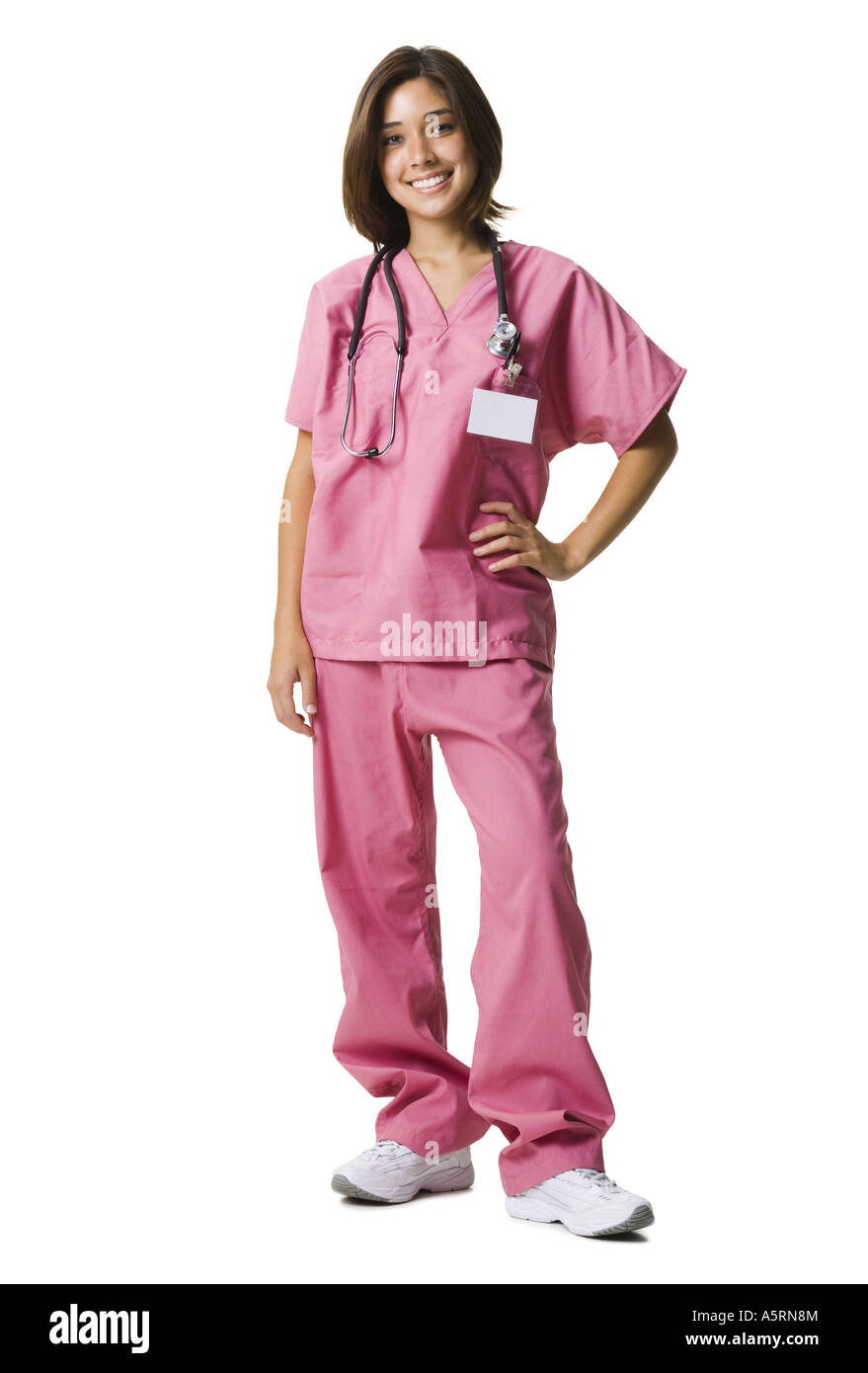 Female doctor in pink scrubs Stock Photo - Alamy