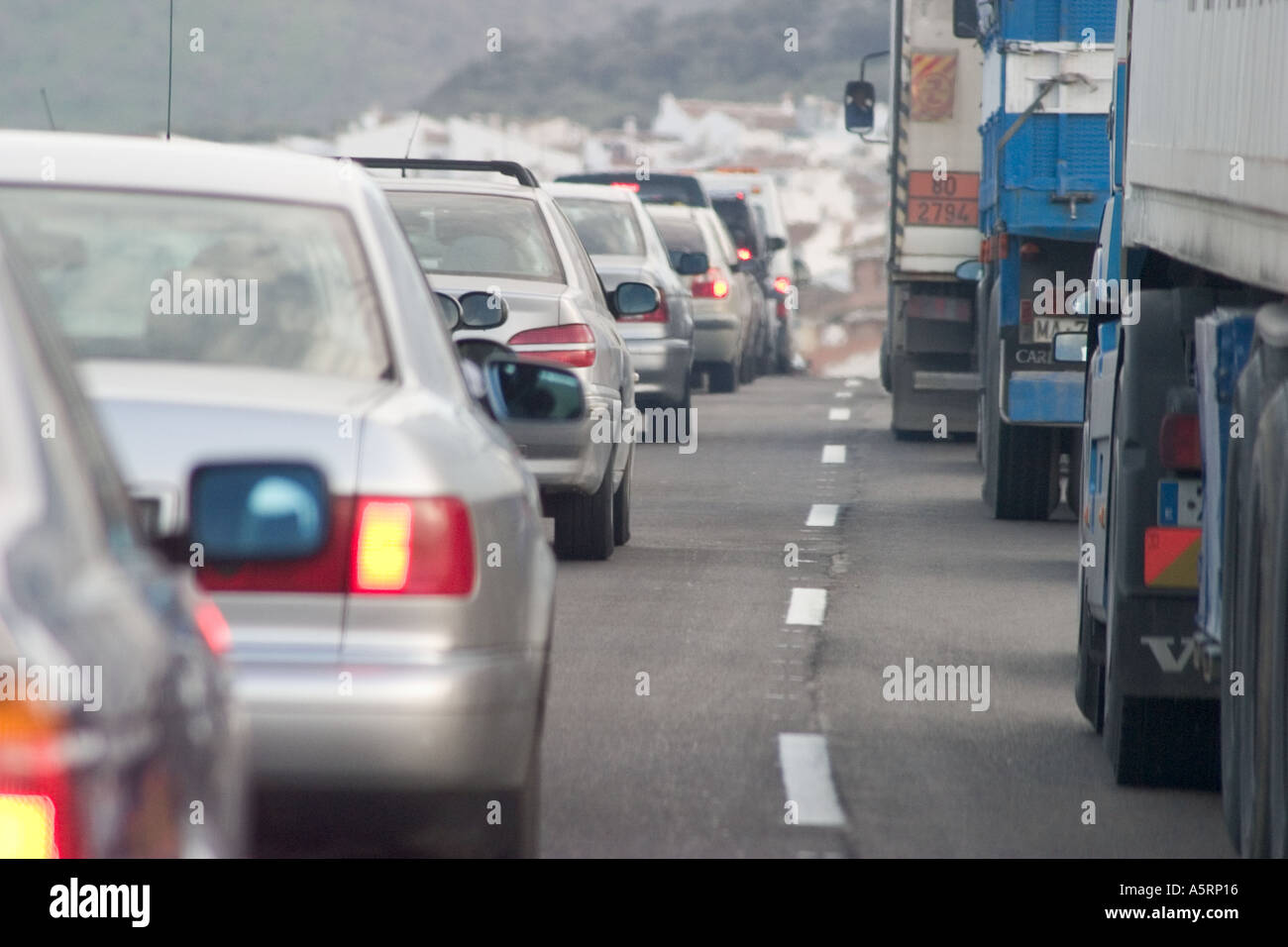 Traffic block on Spanish highway Stock Photo - Alamy