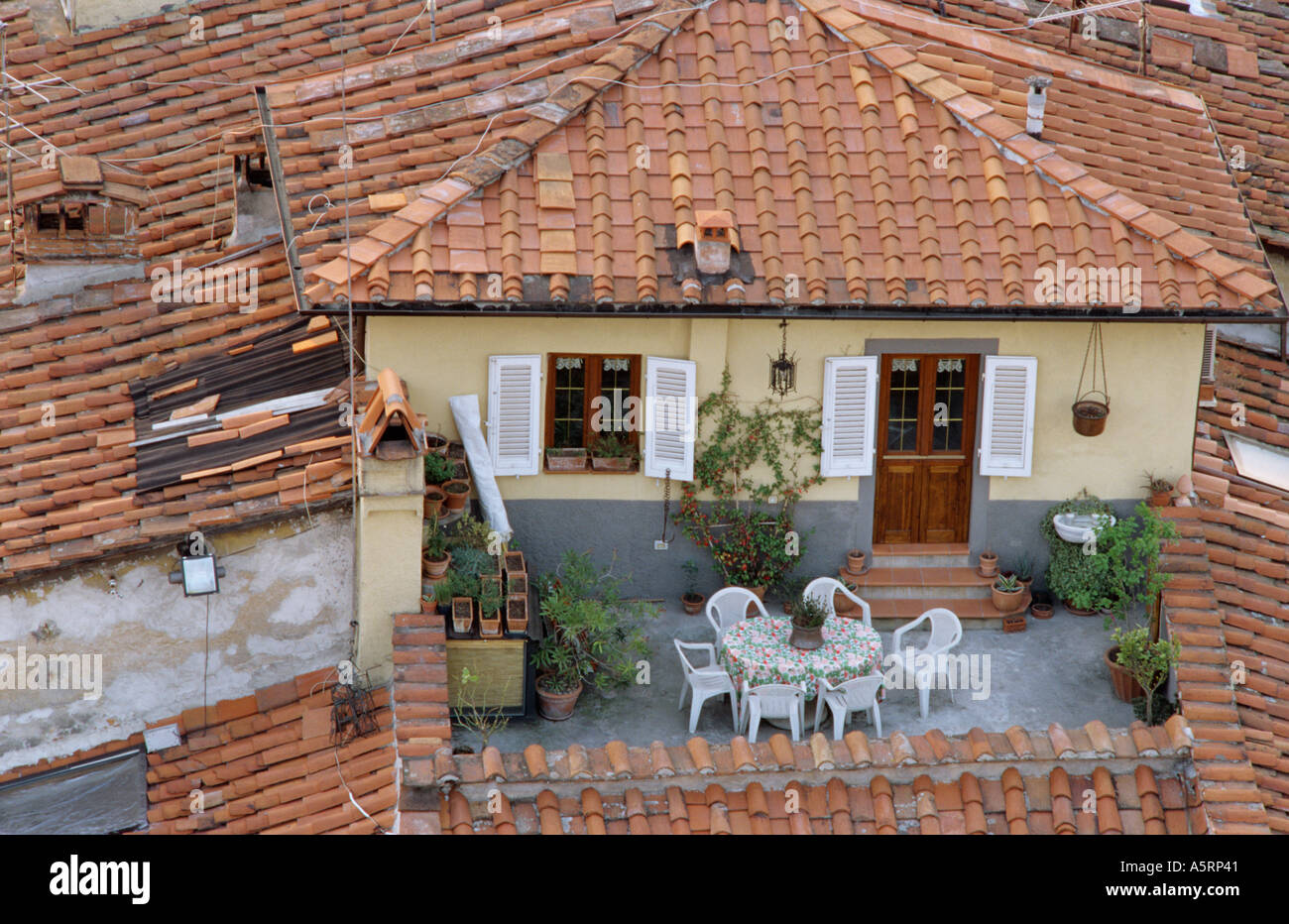 terrace of a house in the town of Lucca Tuscany Italy Stock Photo - Alamy