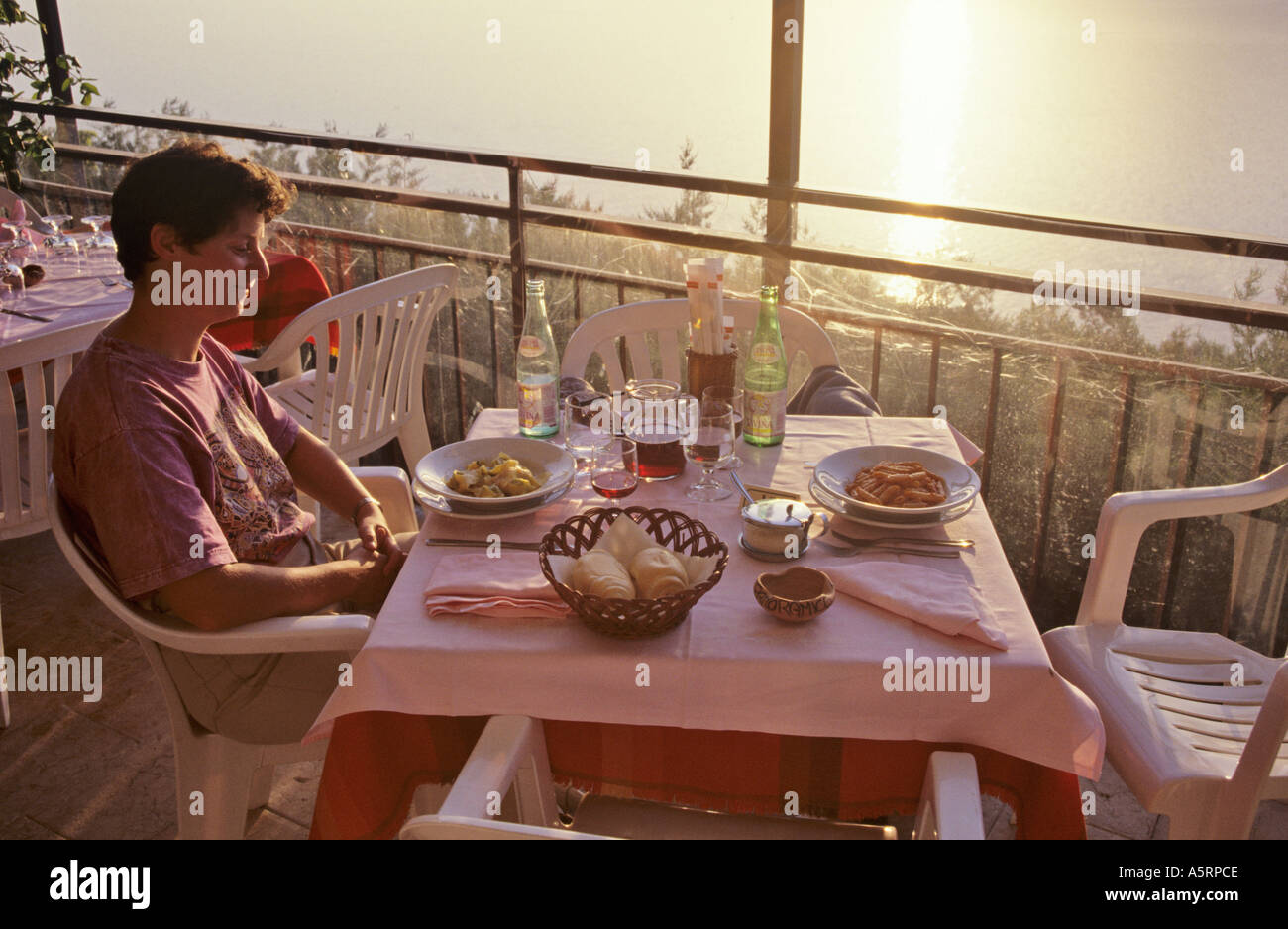 dinner in Trattoria Panoramica in Crero above Lake of Garda Italy Stock ...