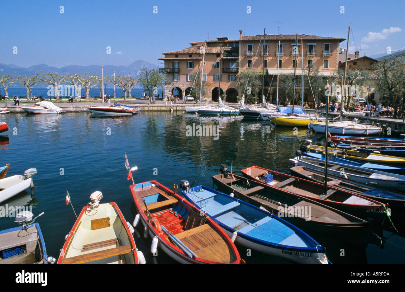 boats in harbour of Torri del benaco at Lake of Garda Italy Stock Photo ...