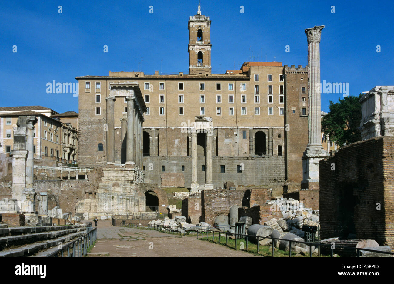 view of ancient Forum Romanum and hill of Capitol in Rome Italy Stock ...
