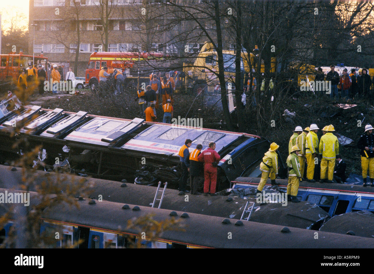 RESCUE WORKERS EMERGECY SEVICES SURVEY THE WRECKAGE AT THE SITE OF THE ...
