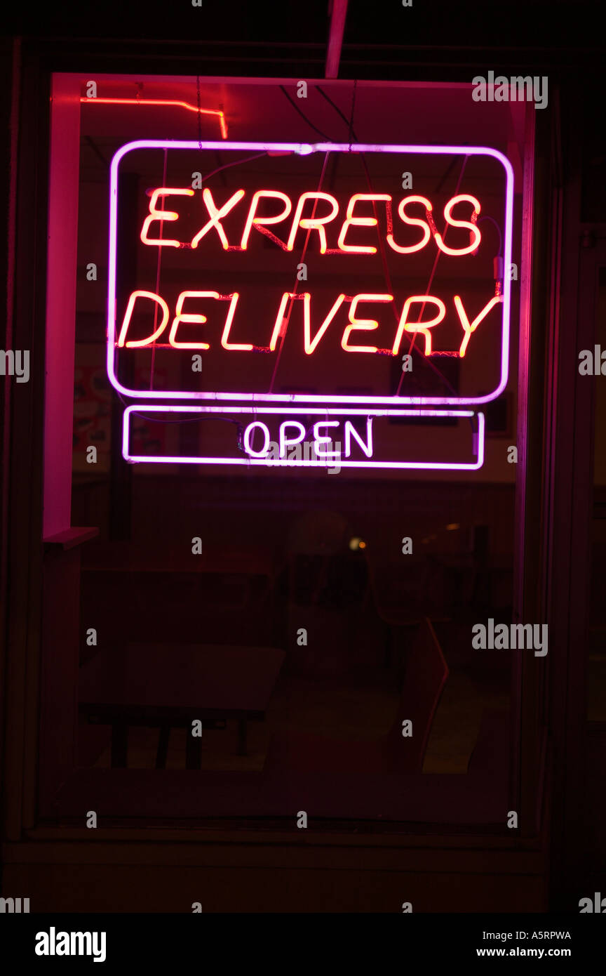 Food delivery neon sign hi-res stock photography and images - Alamy