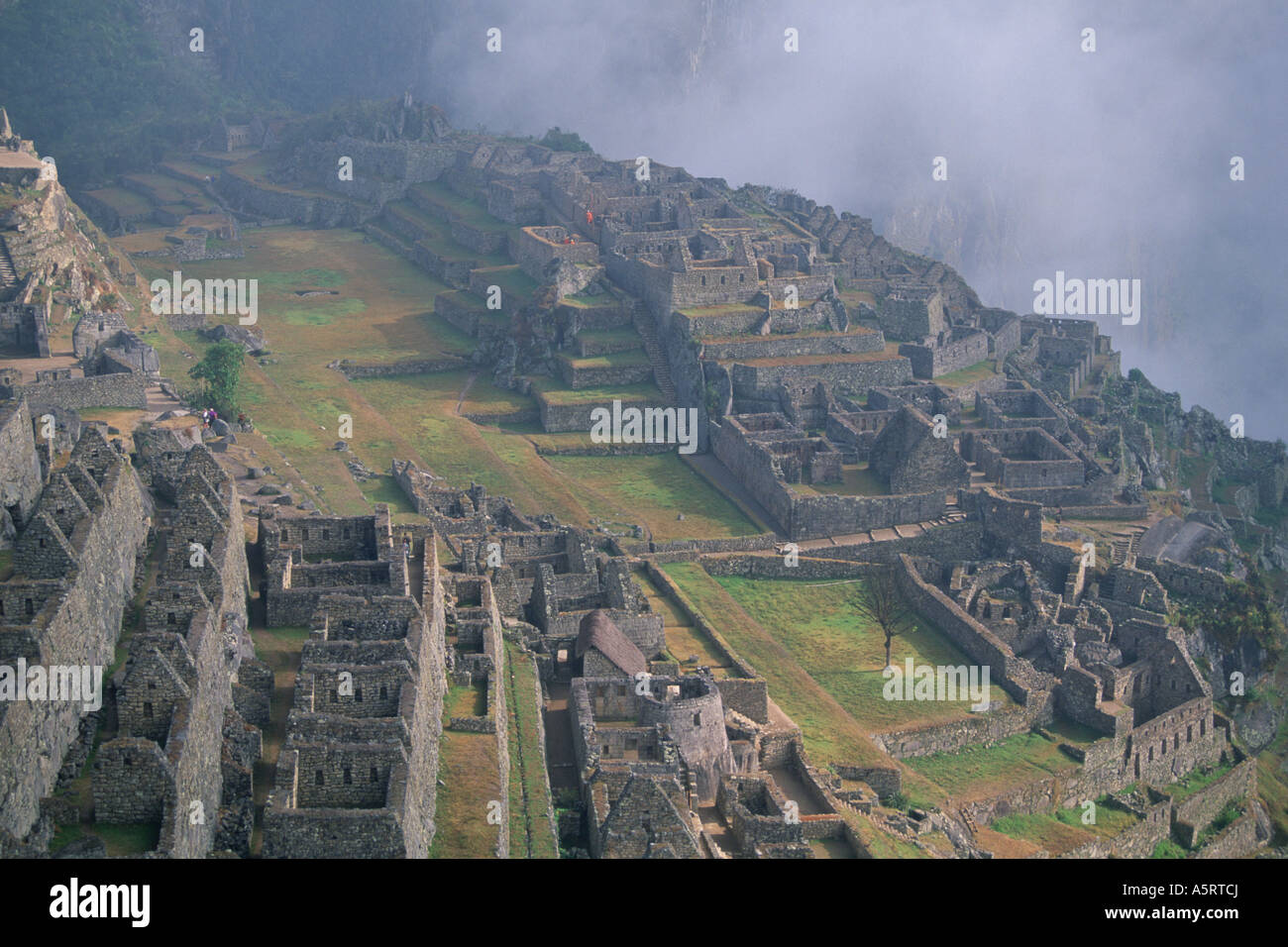 Over restoration the ruins of Machu Picchu Peru Stock Photo - Alamy