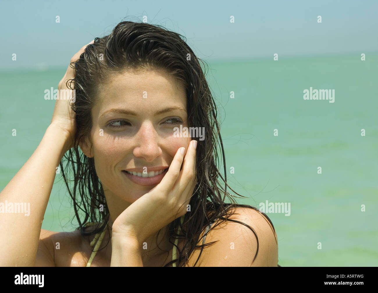 Wet hair over face woman hi-res stock photography and images - Alamy