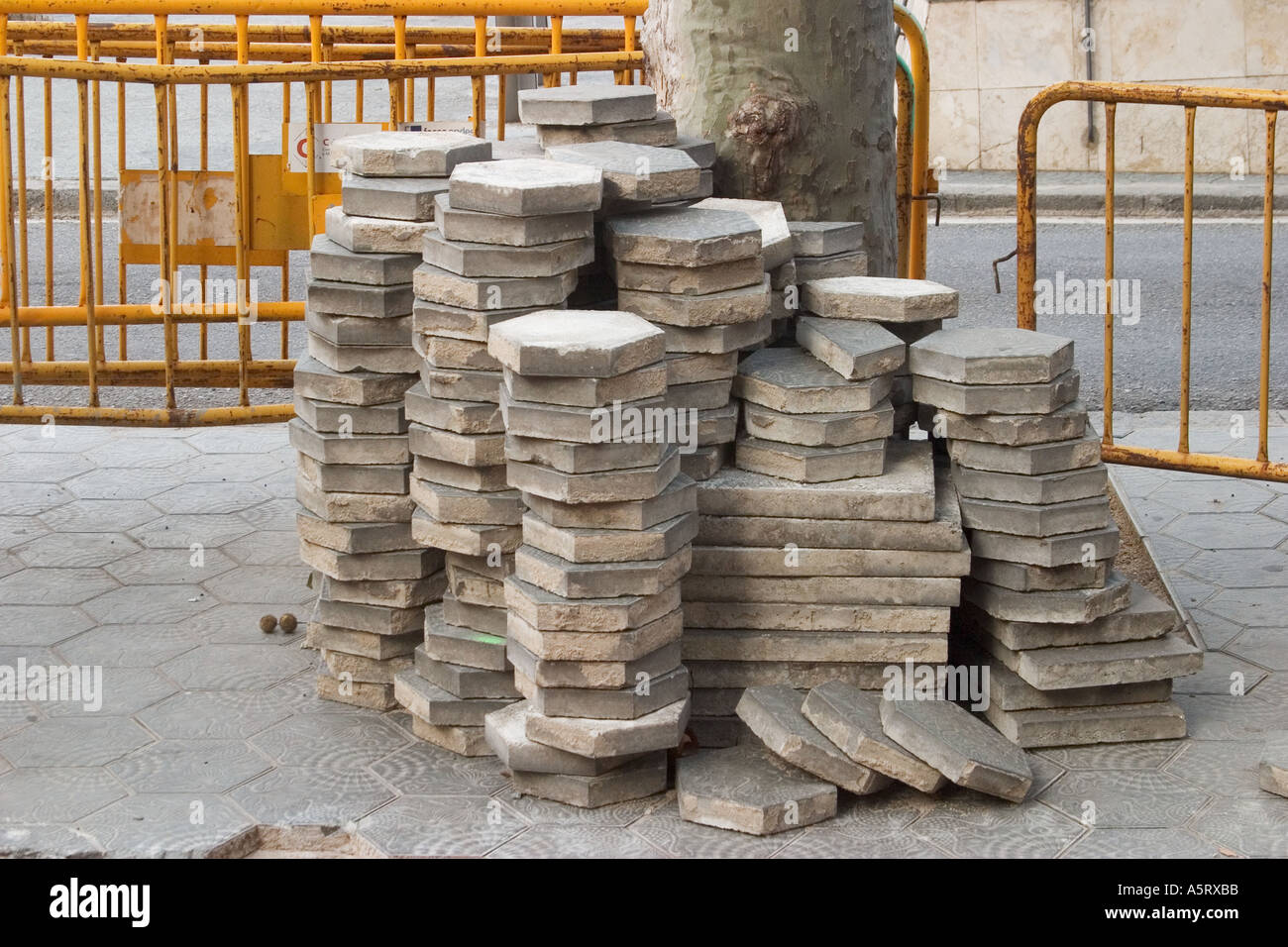 Pavement blocks piled in city street Stock Photo - Alamy