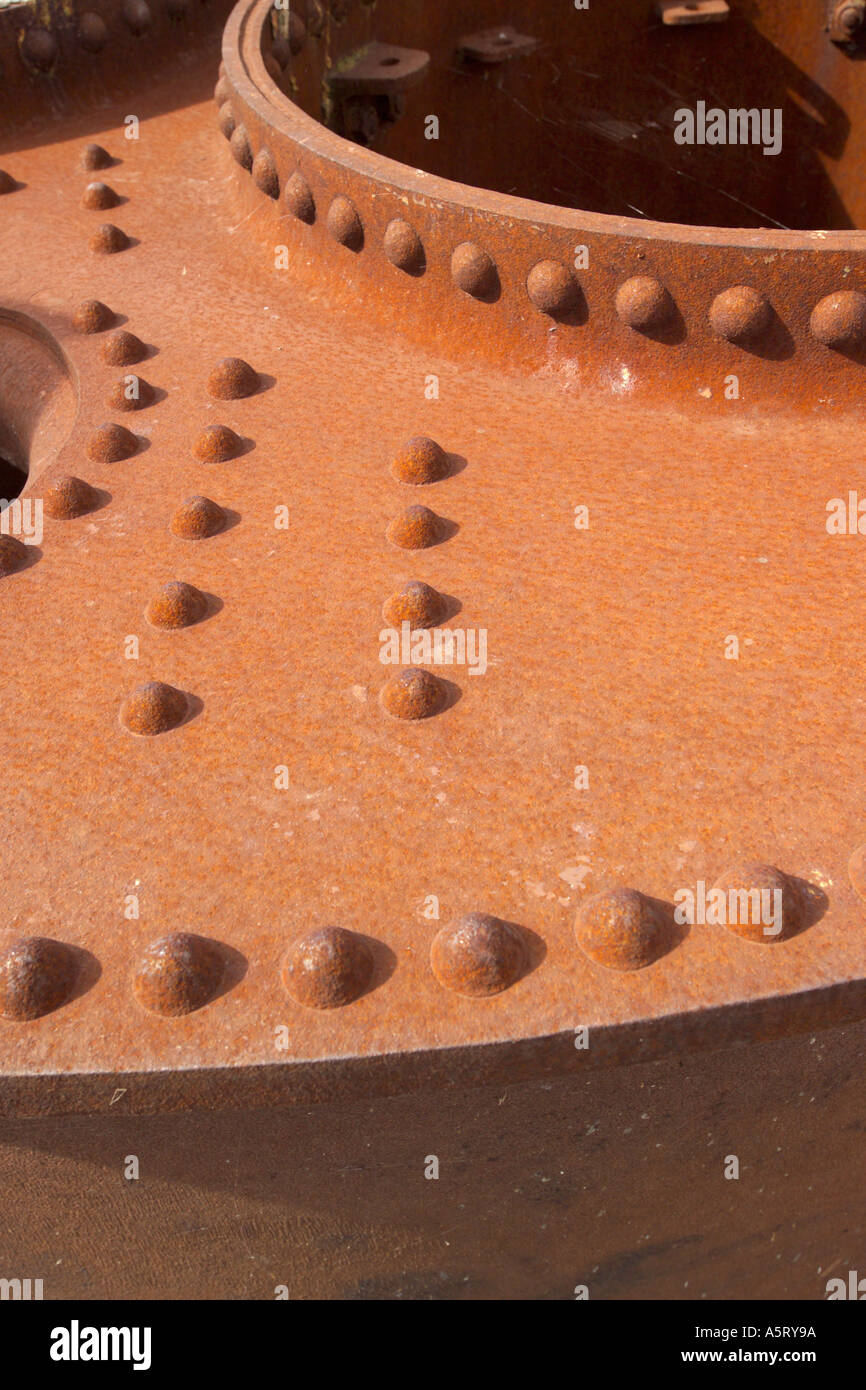 close up and graphic image of Rusty riveted iron boiler, details Stock ...