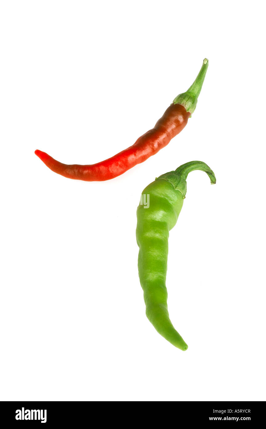 Green and red hot peppers on white background Stock Photo - Alamy