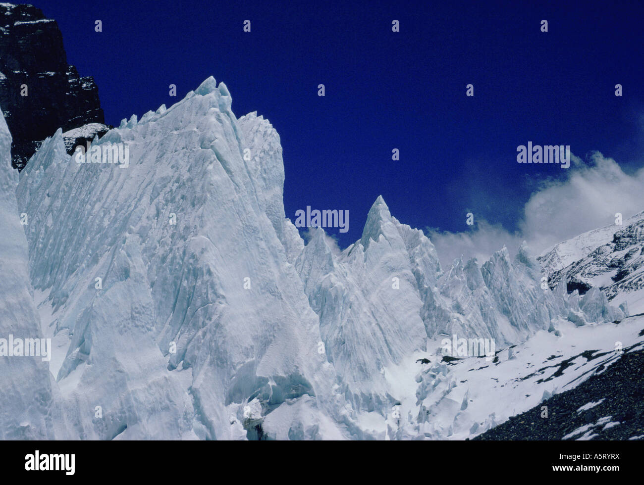 Seracs blocks or columns of ice formed by intersecting crevasses on a ...
