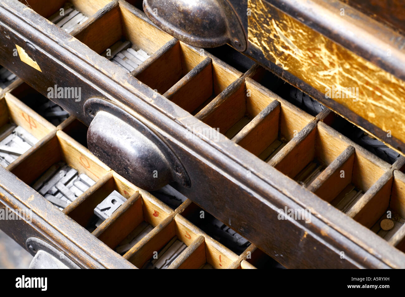 Lead letters on typecase Stock Photo - Alamy