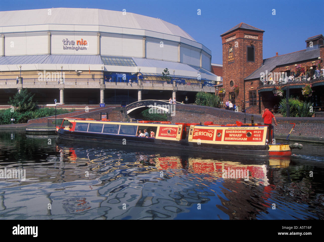 Canal narrow boat outside the National Indoor Arena NIA Birmingham West ...