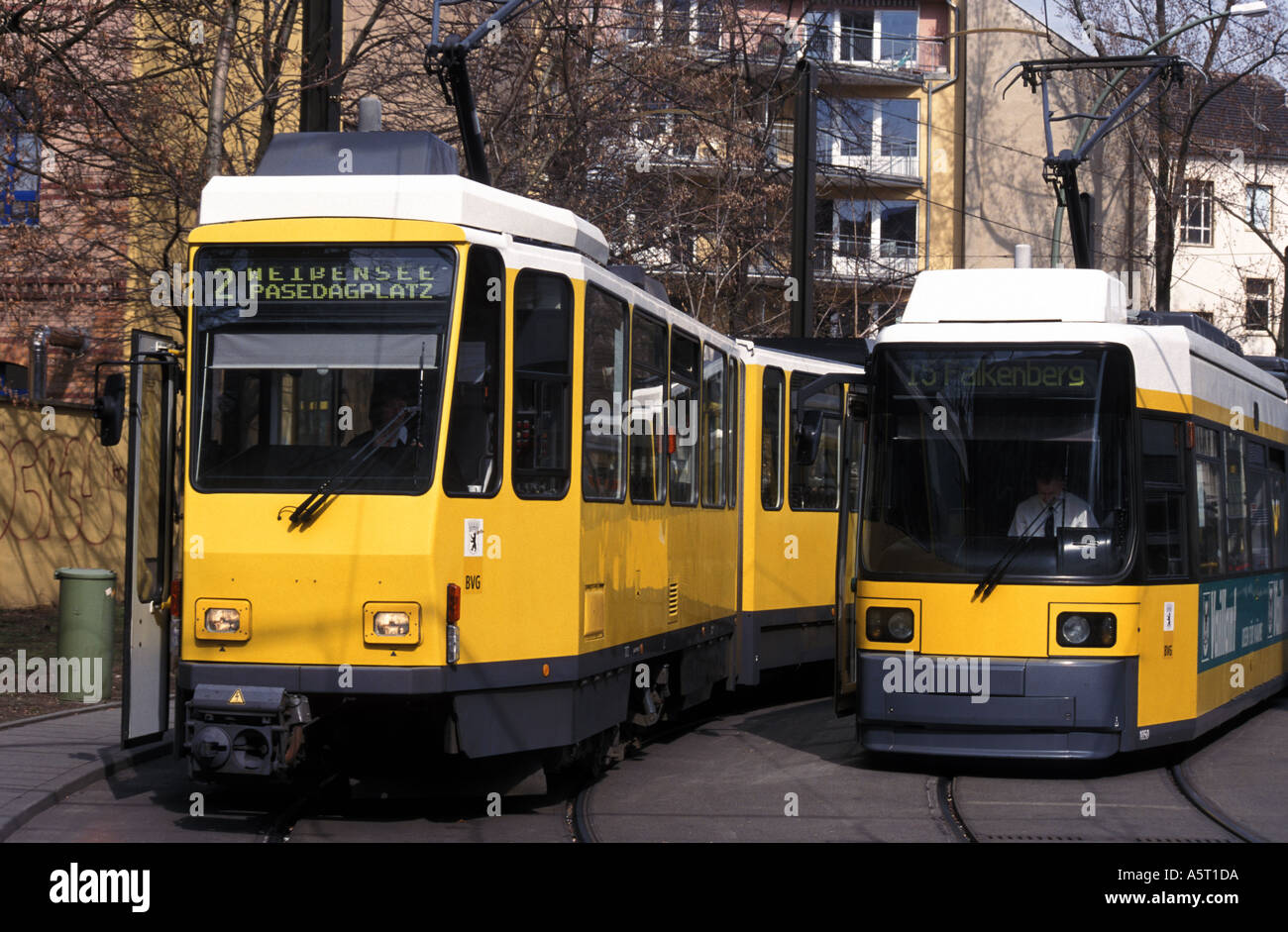 Germany Berlin Passengers old and new streetcars Stock Photo - Alamy